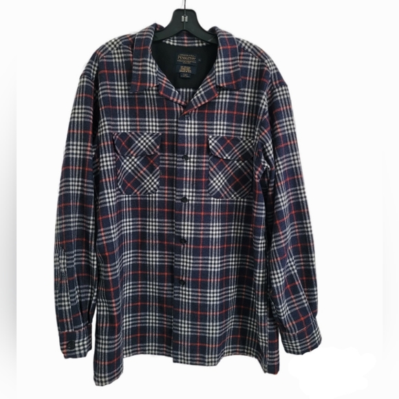 Pendleton | Shirts | Pendleton Wool Board Shirt Buttonup Mens Size Xl Dark Blue Plaid Long ...
